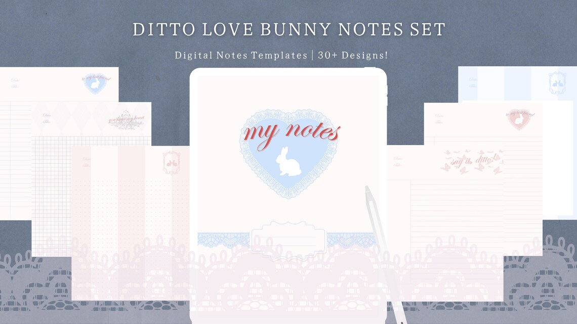 Ditto Love Bunny Notes Set Cute Digital Study Note Templates - Etsy