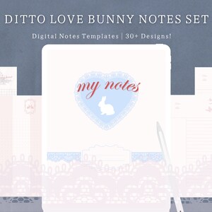 Ditto Love Bunny Notes Set Cute Digital Study Note Templates - Etsy