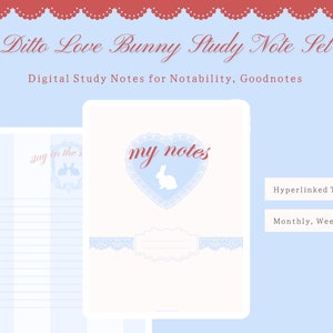 Ditto Love Bunny Notes Set Cute Digital Study Note Templates for ...