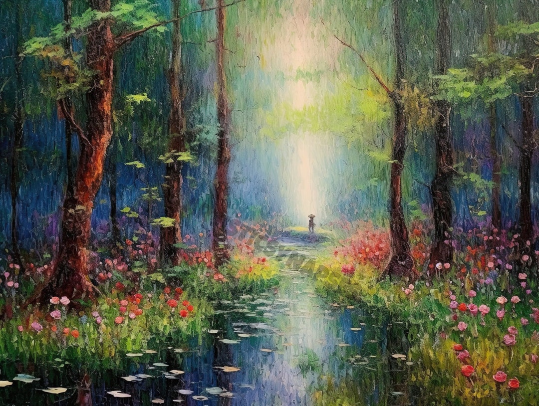 Monet-inspired Enchanted Forest Print - Impressionist Fairy Tale Wall ...