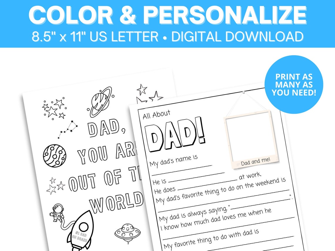 Printable Coloring Page for Dad Printable All About Dad Fill in ...
