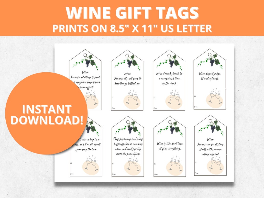 Printable Wine Tags With Funny One-liners for Graduation Birthday ...