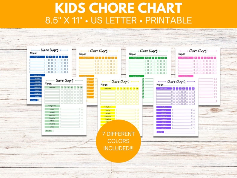 Chore Chart, Printable Daily & Weekly Kids Chore Responsibility Chart ...