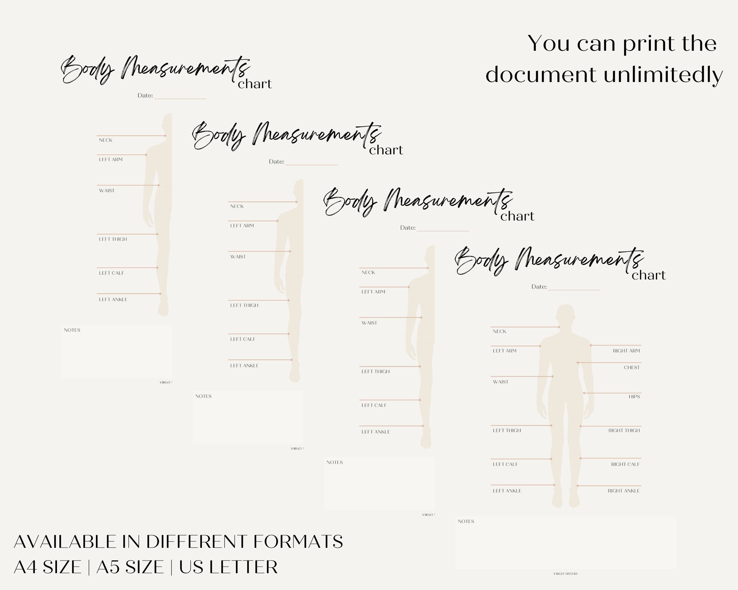 Body Measurement Chart for Measuring Your Body Body - Etsy