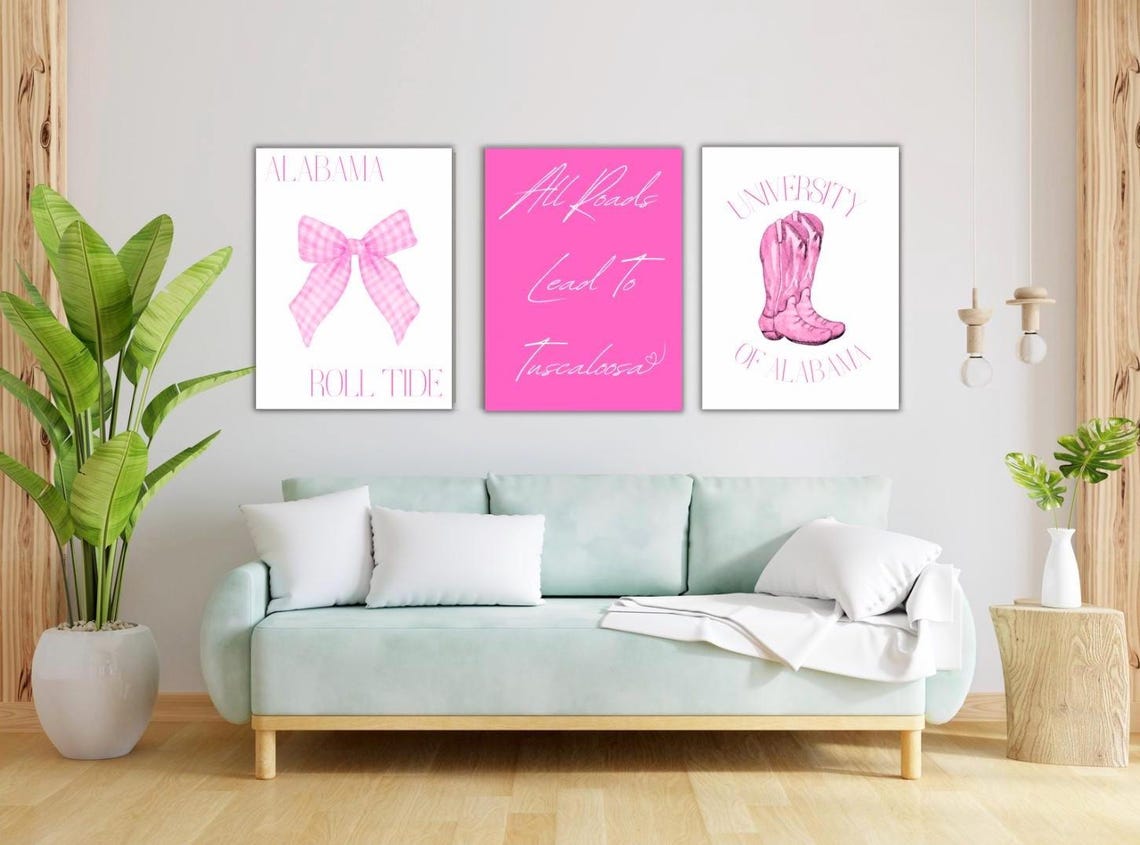 University of Alabama Preppy Dorm Decor Set of 3, Roll Tide Prints ...