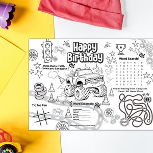 Birthday Monster Truck Paper Placemat Pdf | Colouring Page | Print at ...