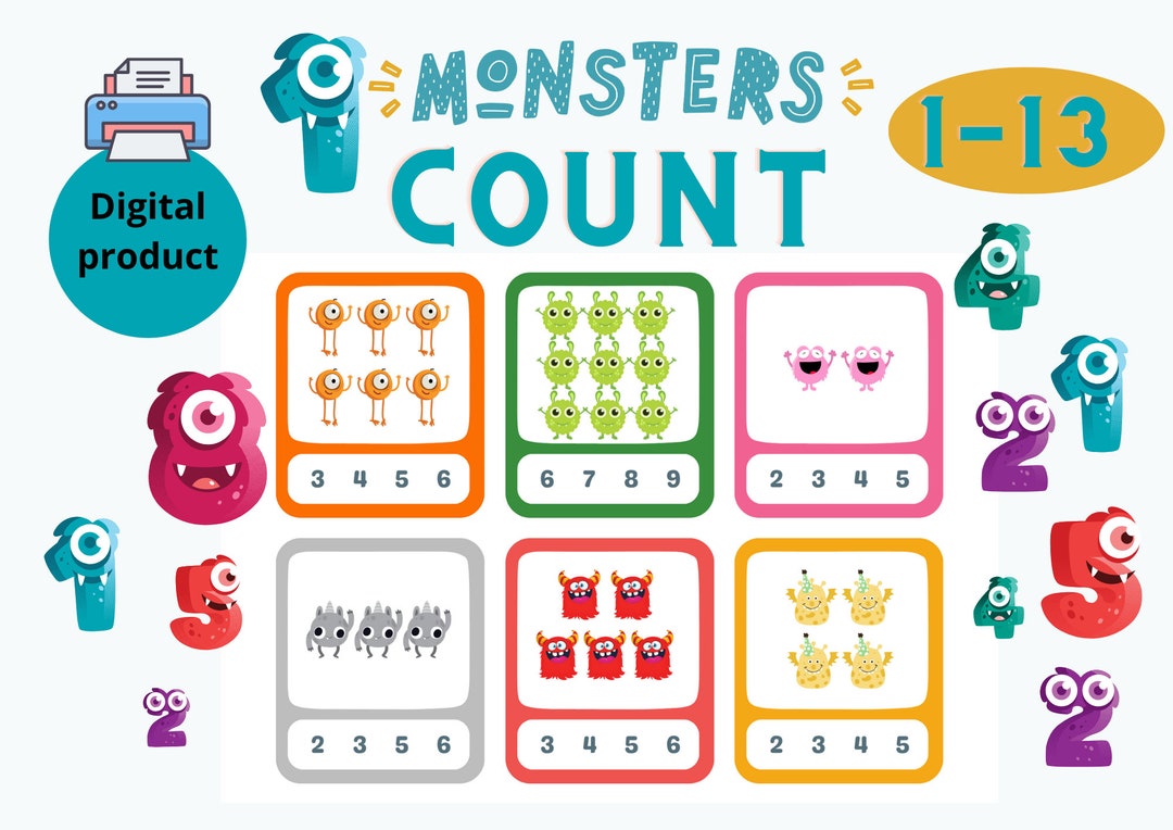Peg Count Monsters | Game | Kindergarten | Preschool | Clip Cards ...