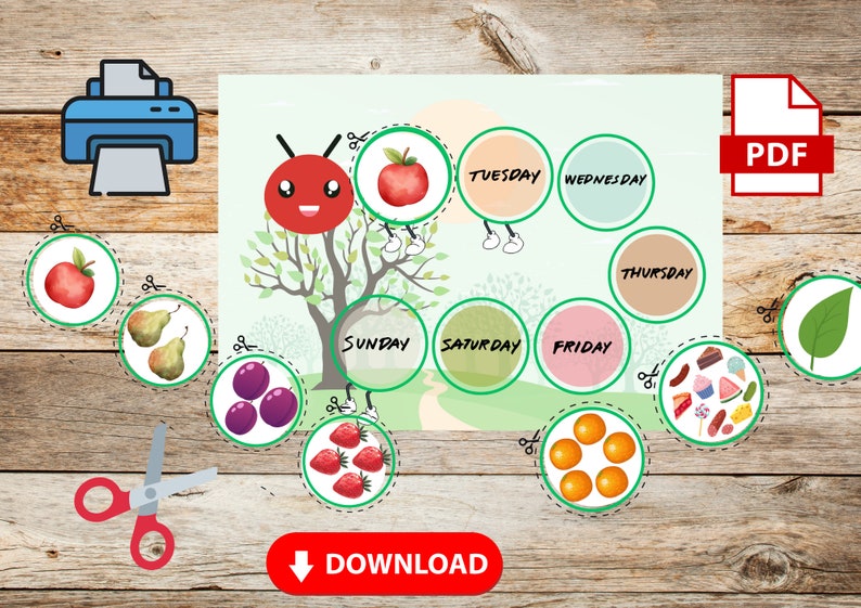 The Very Hungry Caterpillar Days of Week Worksheet Learn and Play ...