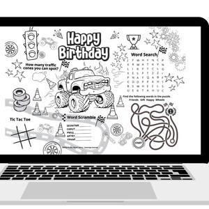 Birthday Monster Truck Paper Placemat Pdf | Colouring Page | Print at ...
