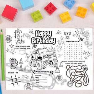 Birthday Monster Truck Paper Placemat Pdf | Colouring Page | Print at ...