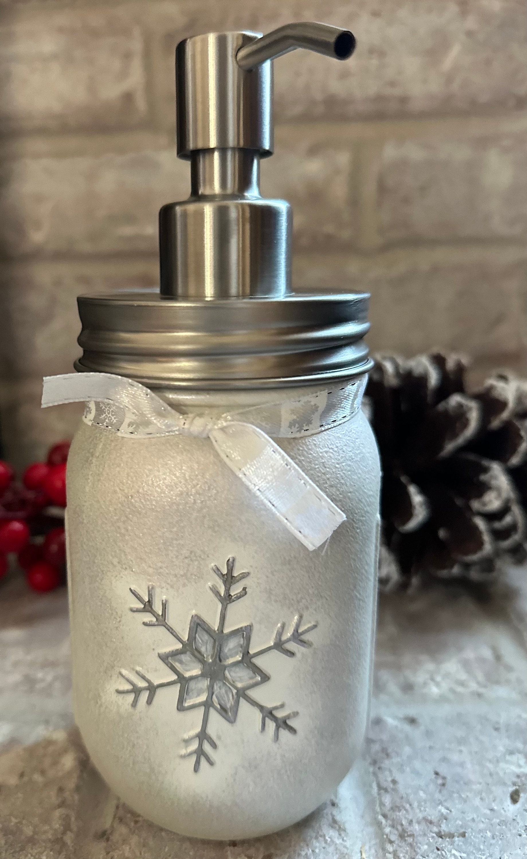 Snowflake Soap Dispenser | the Jillie Jar | Soap Pump | Christmas ...