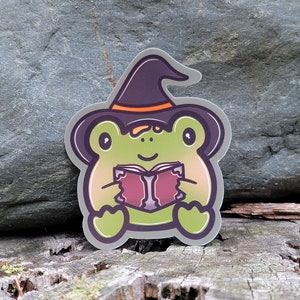 Witch Frog & Spell Book // Halloween // Glossy Sticker // - Etsy