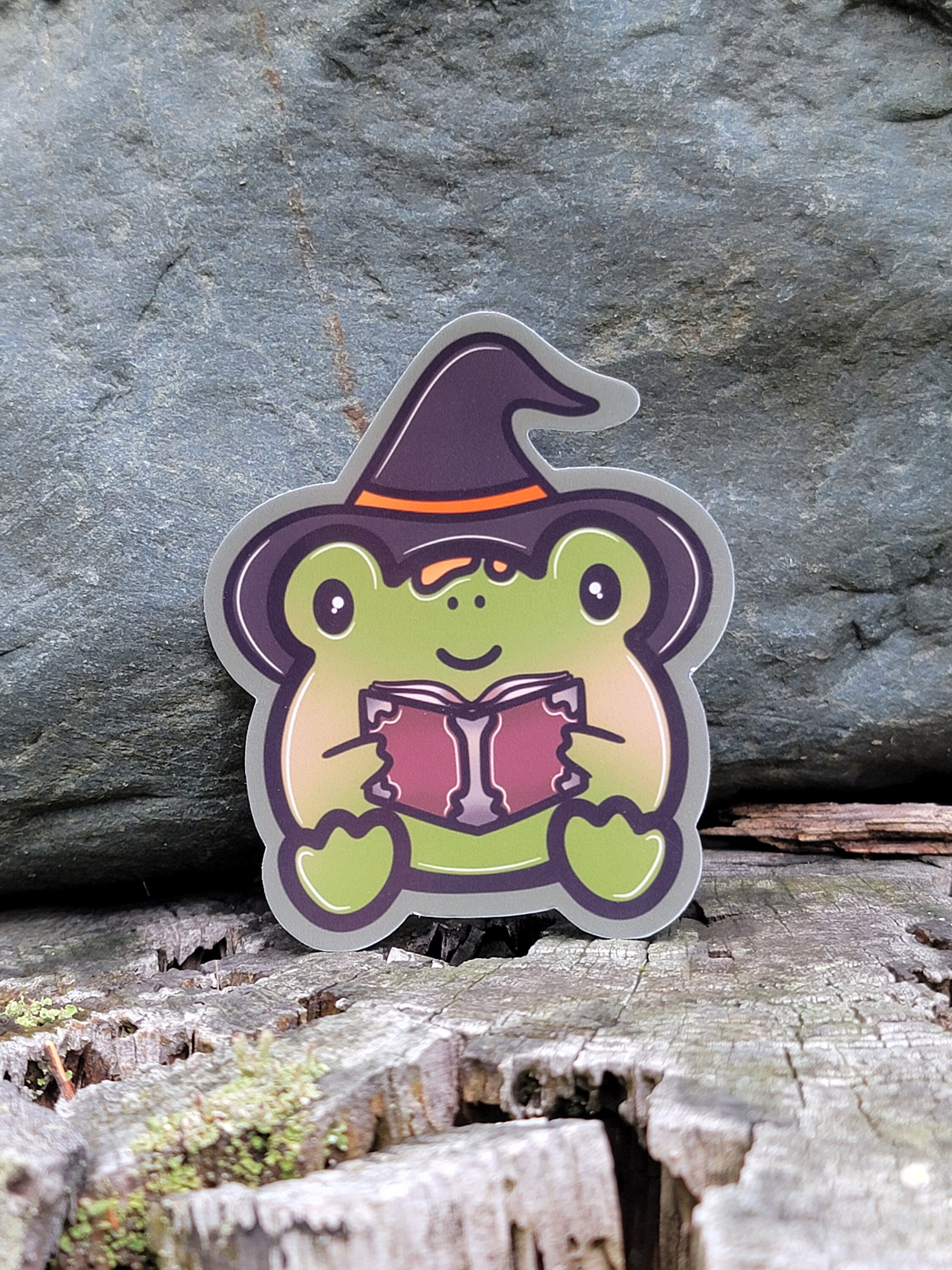 Witch Frog & Spell Book // Halloween // Glossy Sticker // - Etsy
