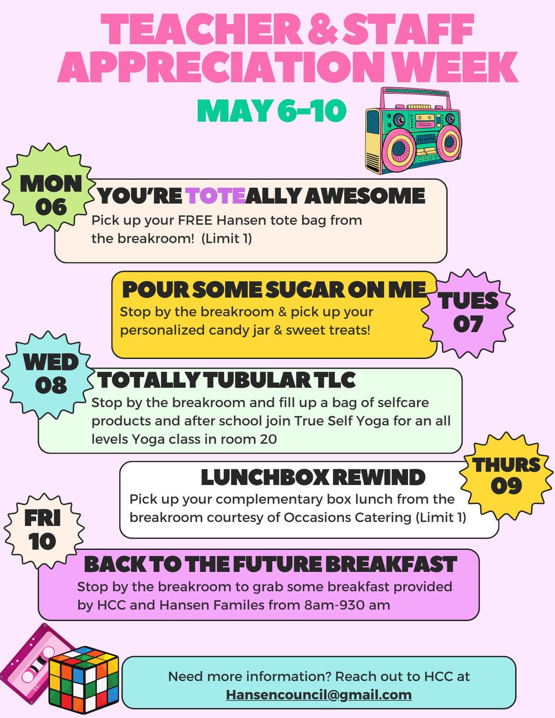 Teacher Appreciation Week Template 1980's//staff Appreciation Week ...