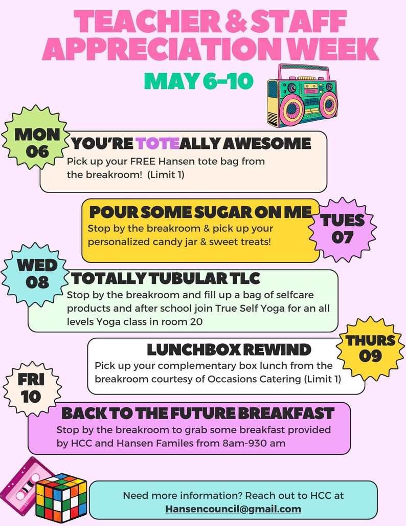 Teacher Appreciation Week Template 1980's//staff Appreciation Week ...