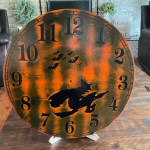 Halloween Witch Clock Handmade Wooden Wall Clock 18" Diameter Complete ...