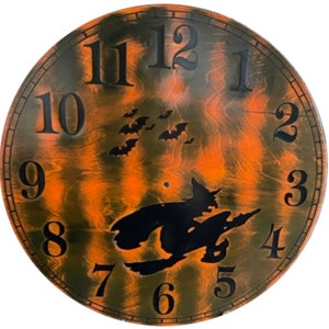 Halloween Witch Clock Handmade Wooden Wall Clock 18" Diameter Complete ...