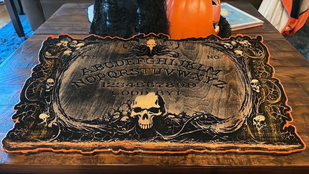 Wooden Ouija Board and Planchette 12" X 20" Dark Skull Design Handmade ...