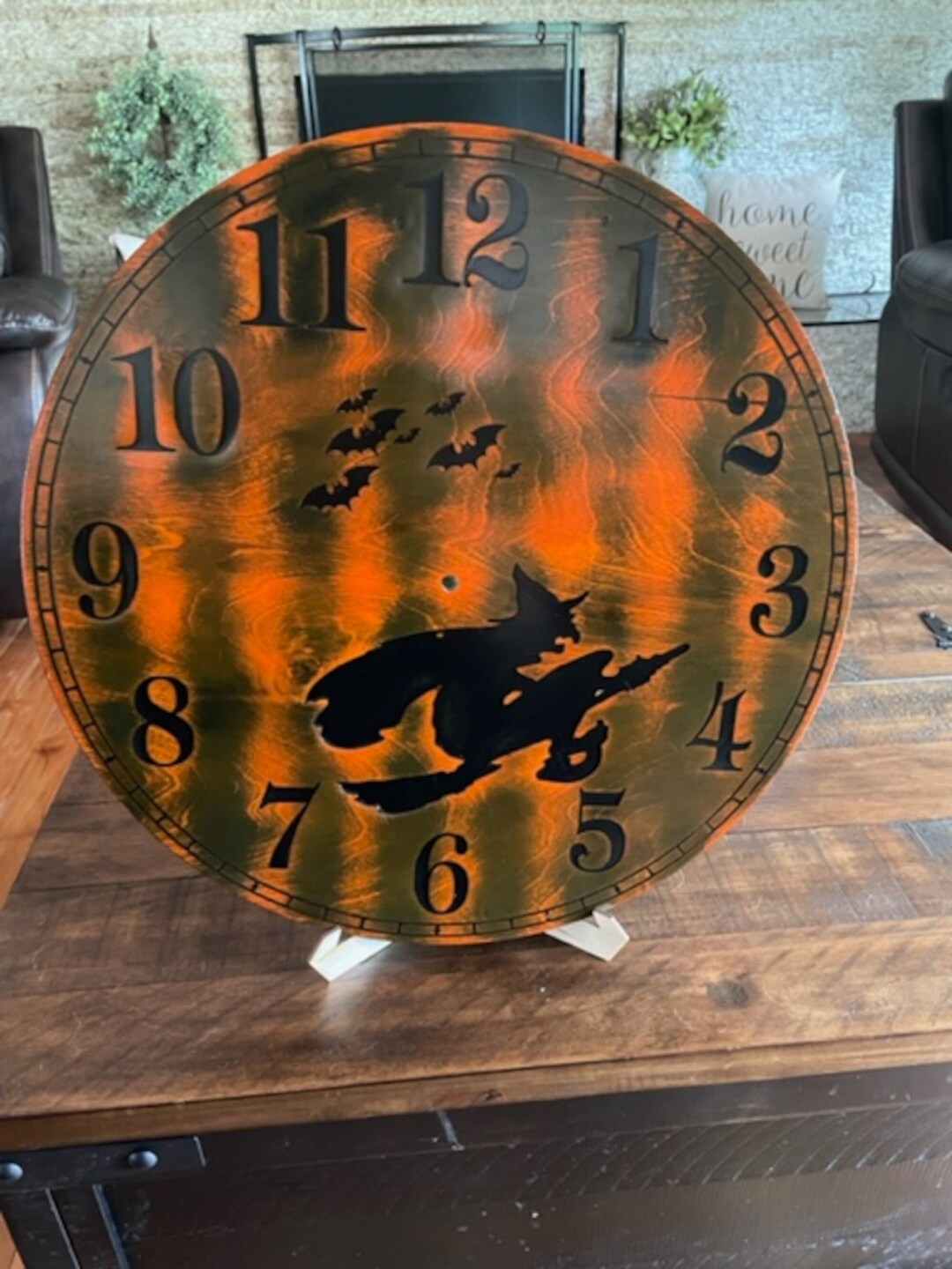 Halloween Witch Clock Handmade Wooden Wall Clock 18" Diameter Complete ...