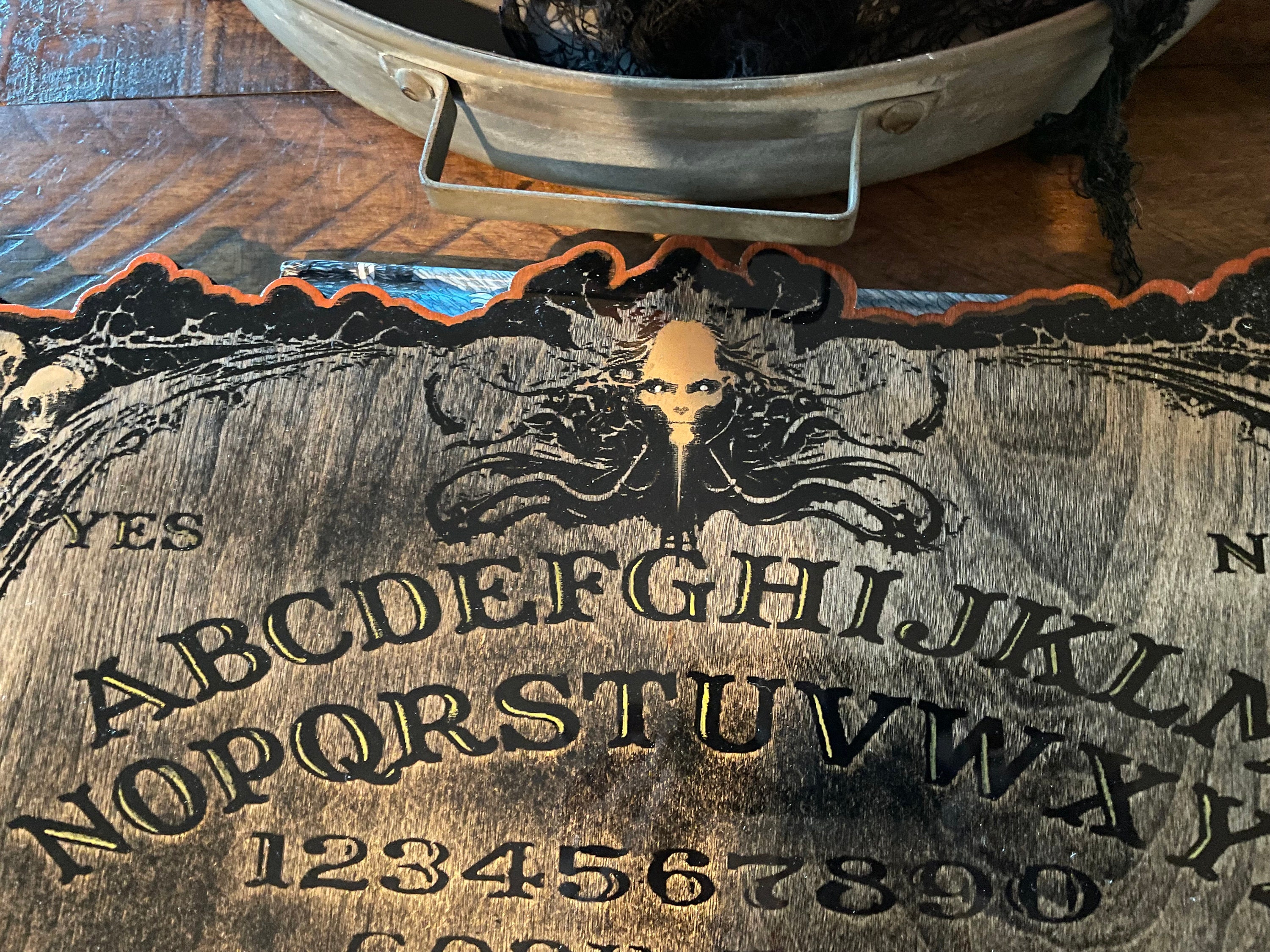 Wooden Ouija Board and Planchette 12" X 20" Dark Skull Design Handmade ...