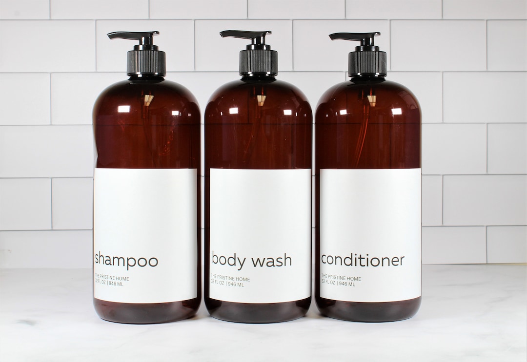 Reusable Amber Shampoo Bottle, Large Shampoo Bottle, 32 Oz Shampoo and ...