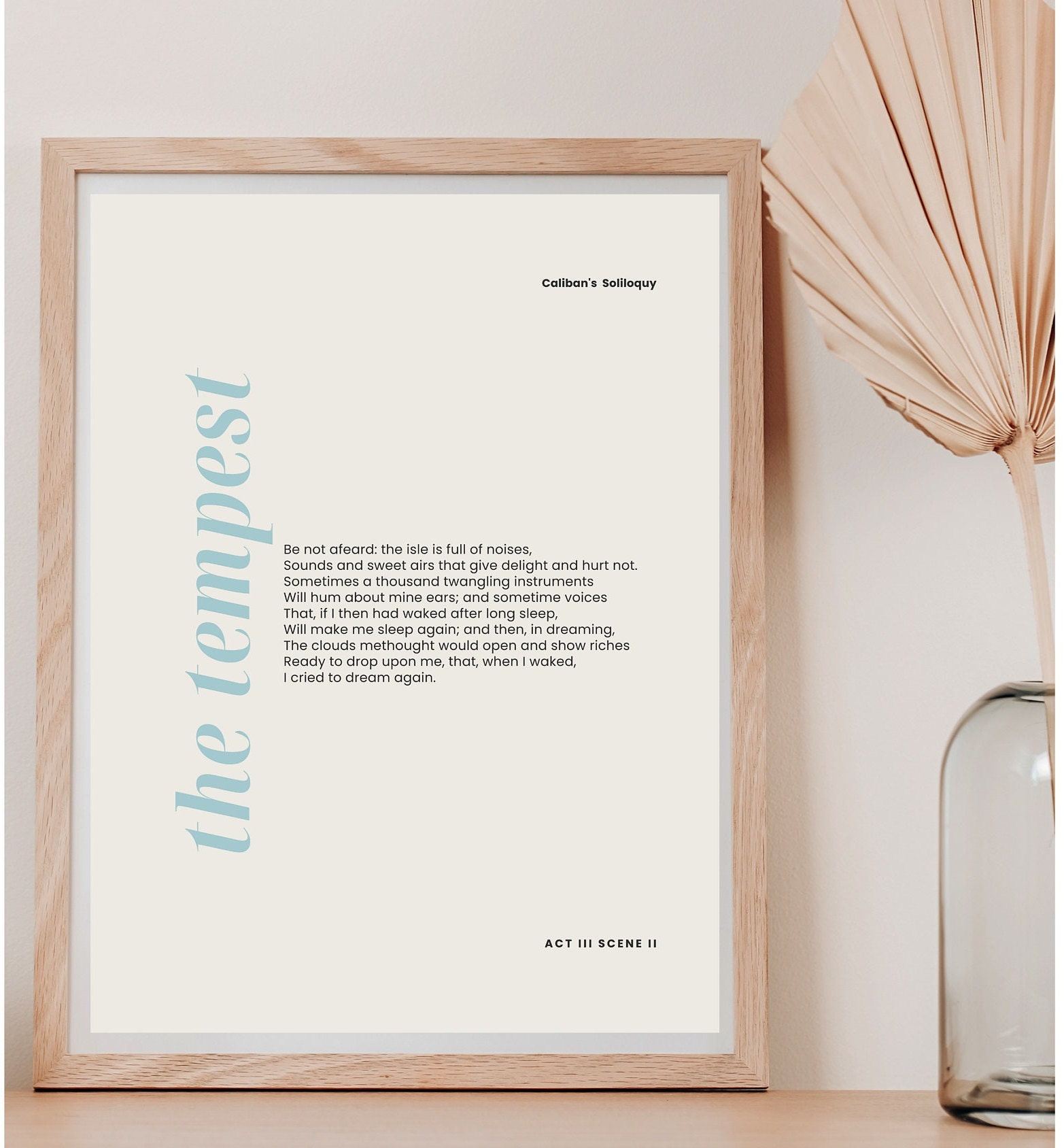 Shakespeare Quote Poster the Tempest Caliban's Be Not Afeared Soliloquy ...