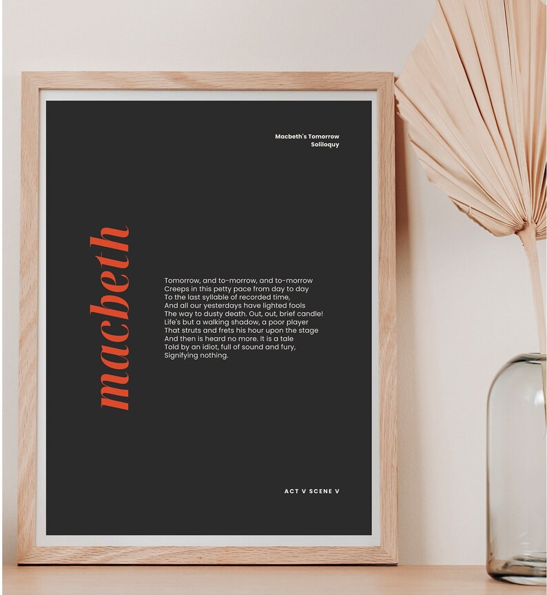 Shakespeare Quote Poster Macbeth's Tomorrow Speech Typography Wall Art ...