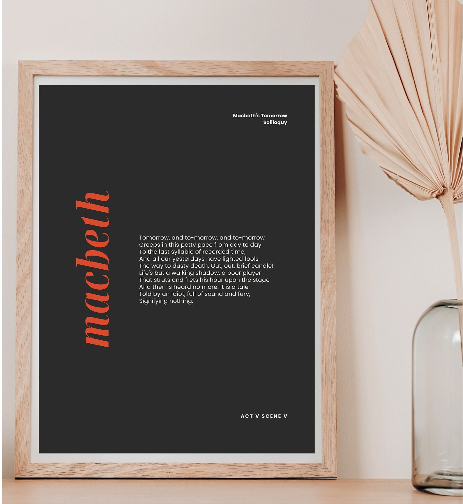 Shakespeare Quote Poster Macbeth's Tomorrow Speech Typography Wall Art ...