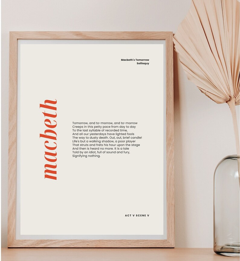 Shakespeare Quote Poster Macbeth's Tomorrow Speech Typography Wall Art ...