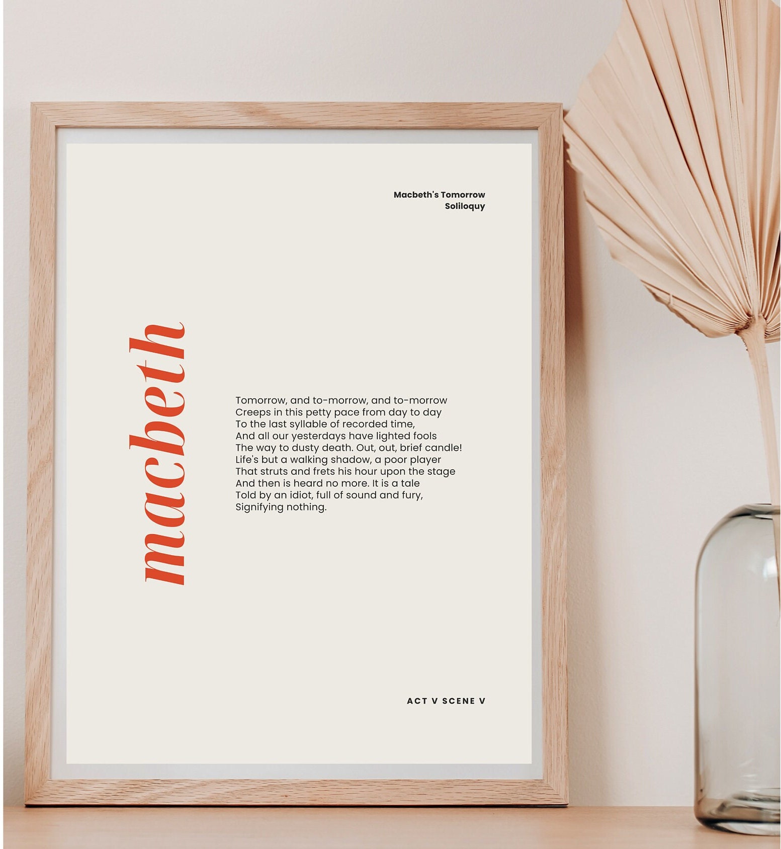 Shakespeare Quote Poster Macbeth's Tomorrow Speech Typography Wall Art ...