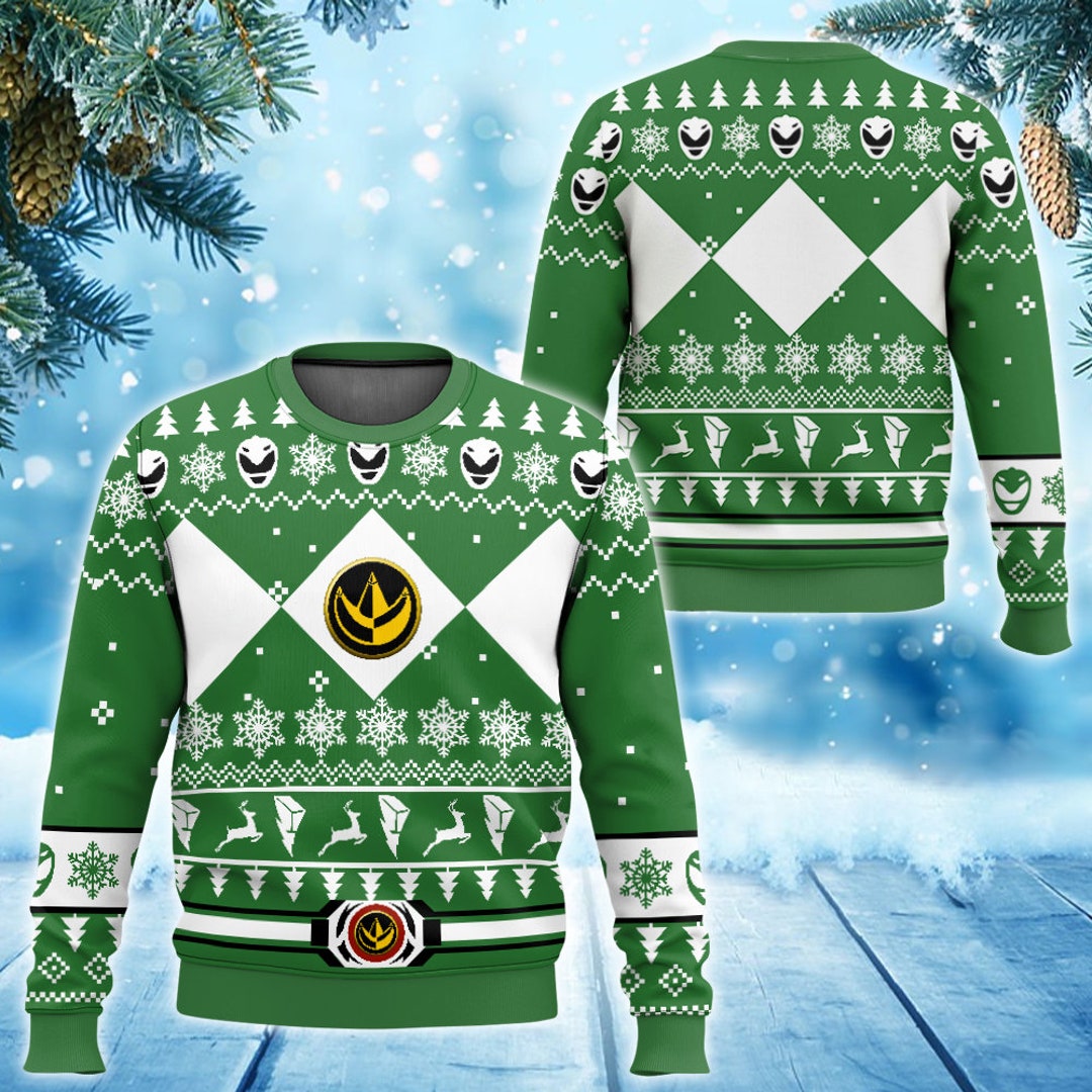 Green Power Ranger Ugly Christmas Sweater PWR Sweater - Etsy
