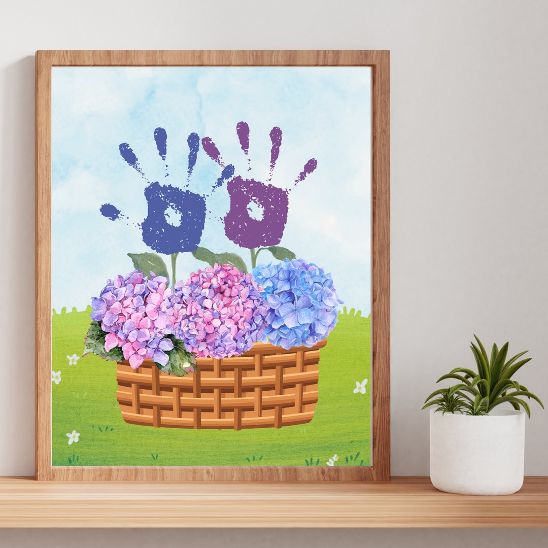 Hydrangea Art Flower Handprint Handprint Art Flower Basket - Etsy UK