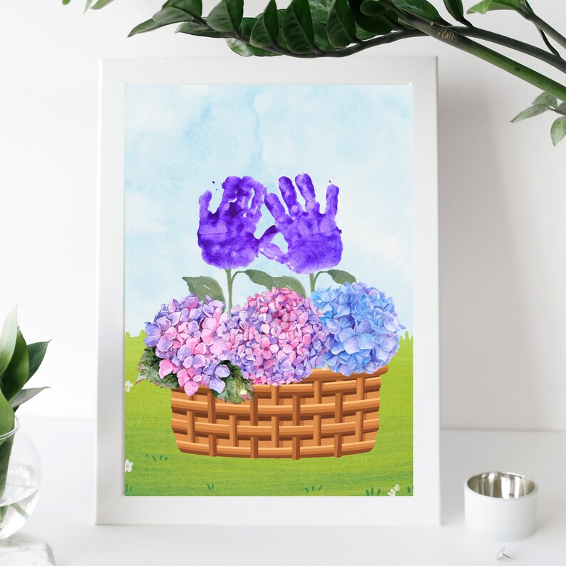 Hydrangea Art Flower Handprint Handprint Art Flower Basket - Etsy