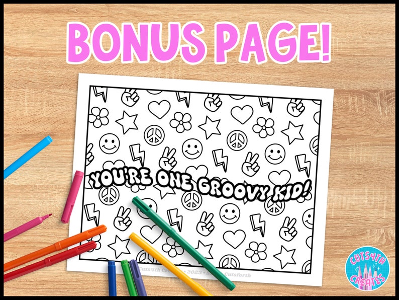 Páginas para colorear editables Imprimir + ¡VAYA! Lindo Retro Groovy ...