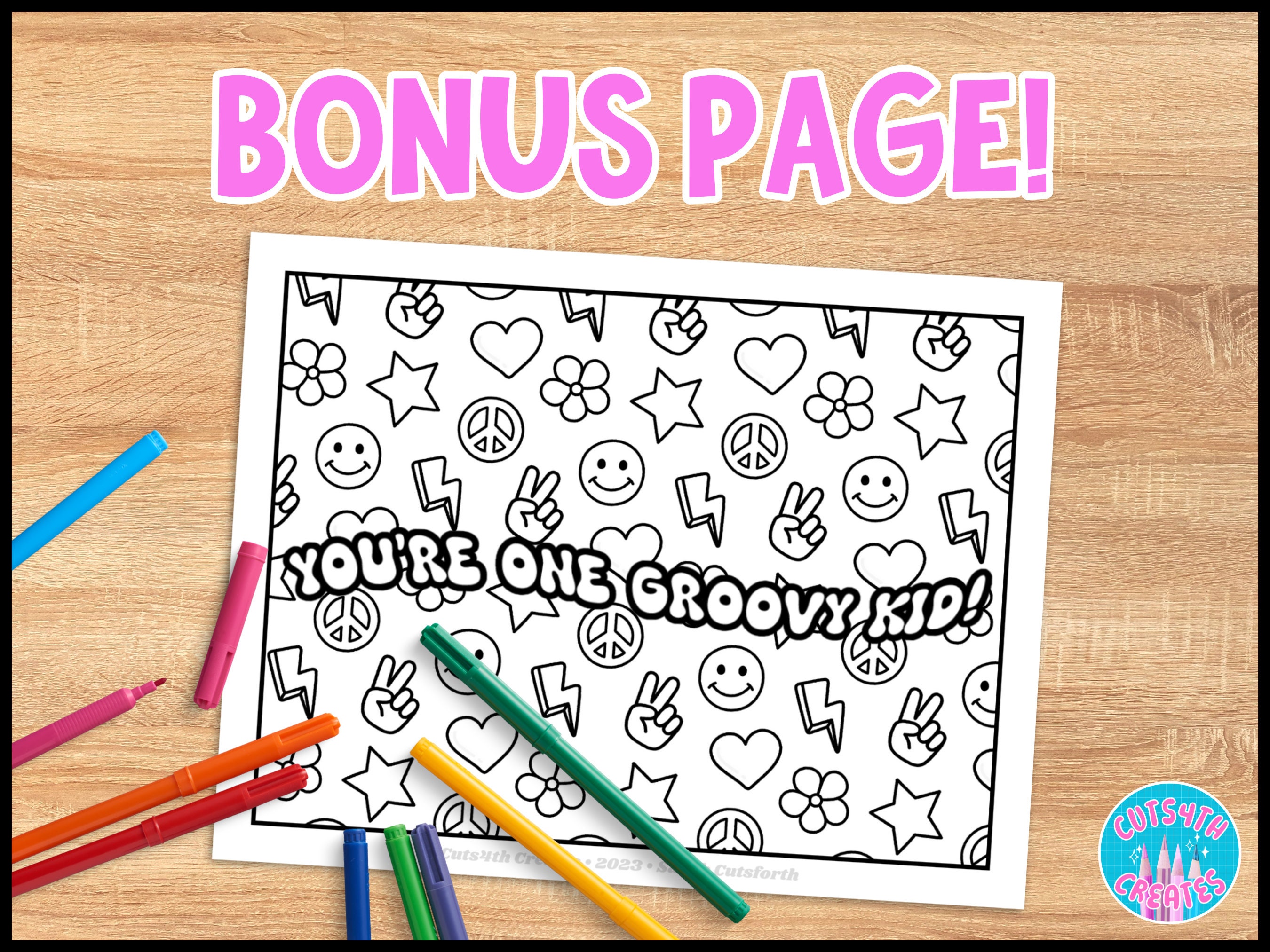 Editable Coloring Pages Print + GO! Cute Retro Groovy Cartoon Printable ...