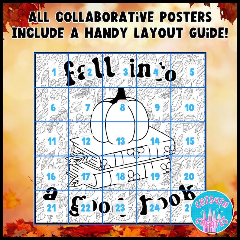 Collaborative Coloring Poster Fall Into A Good Book Elementary Library ...