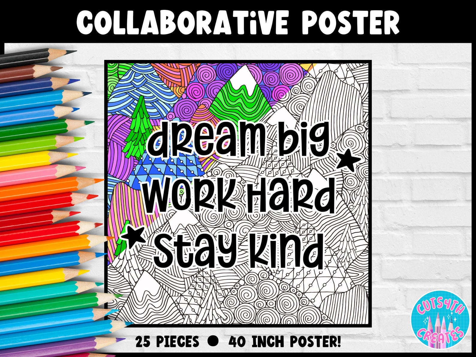 Collaborative Coloring Poster Bulletin Board 25 Pieces | Dream Big Work ...