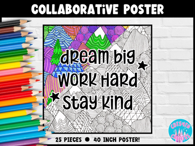 Collaborative Coloring Poster Bulletin Board 25 Pieces | Dream Big Work ...