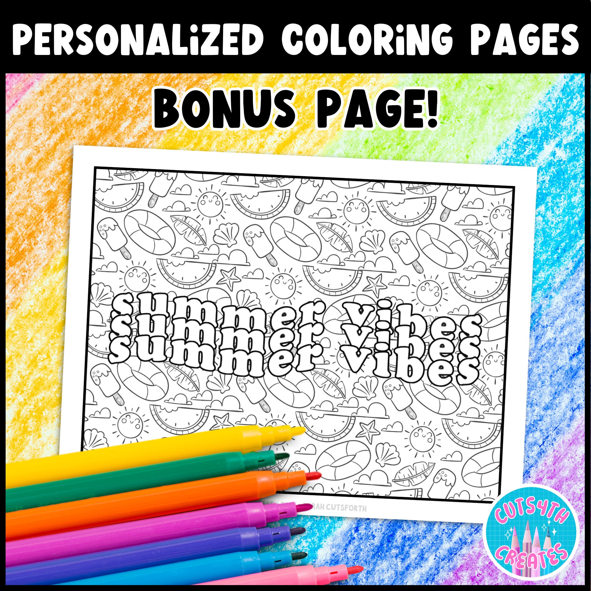 EDITABLE! Summer Doodles Personalized Coloring Pages | Add Student ...
