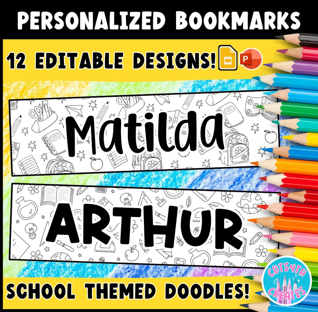 Editable Personalized Bookmarks Back to School Doodles Personalized ...