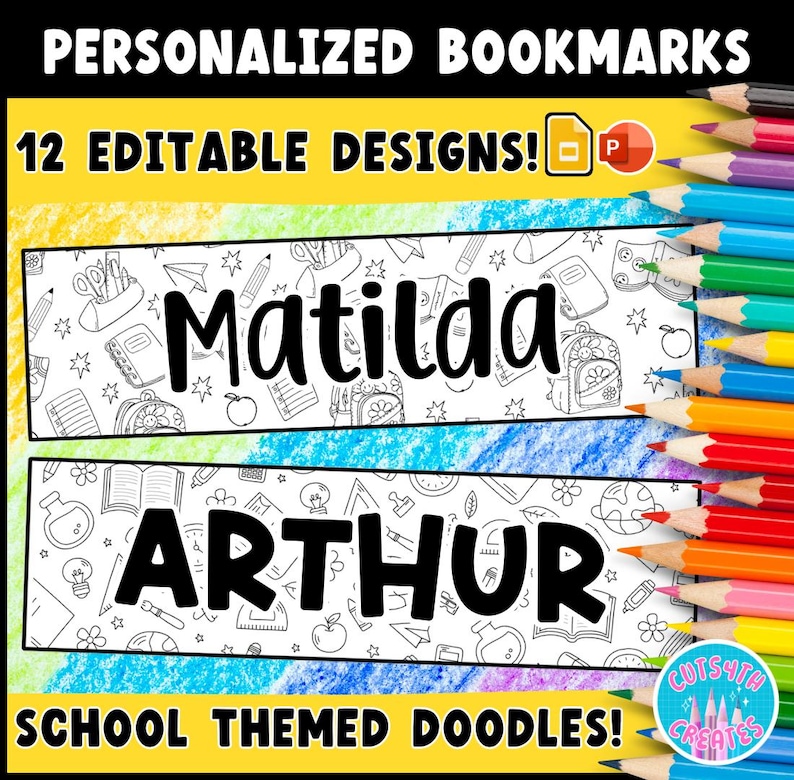 EDITABLE! Back to School Doodles Personalized Coloring Bookmarks | Add ...