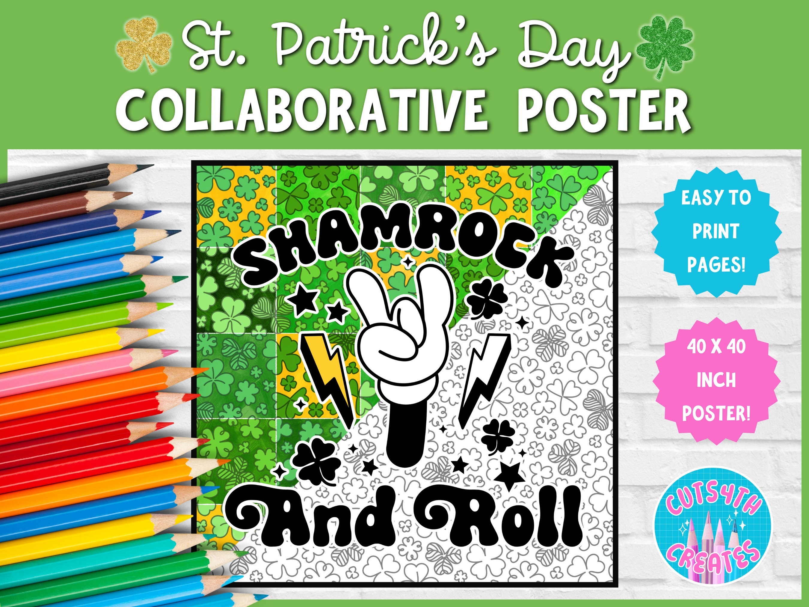 Collaborative Coloring Poster St. Patrick's Day Printables Shamrock and ...