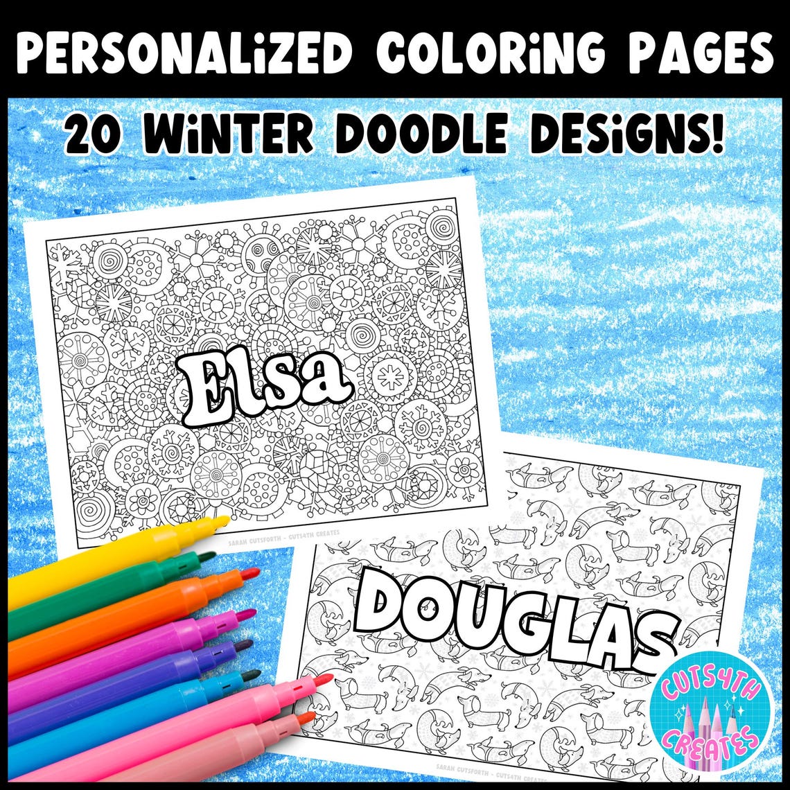 EDITABLE! Winter Doodles Personalized Coloring Pages | Add Student ...