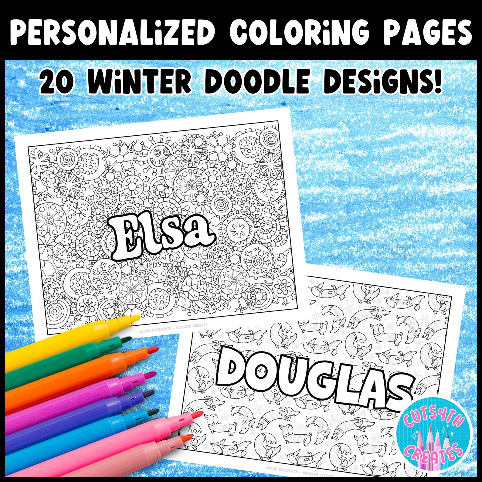 EDITABLE! Winter Doodles Personalized Coloring Pages | Add Student ...