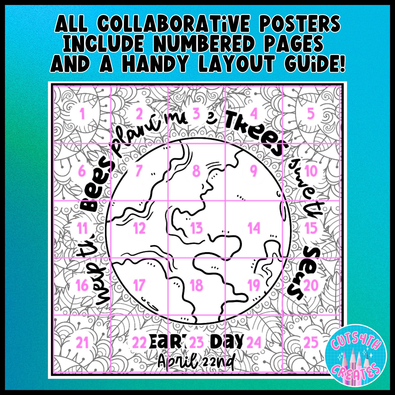 Earth Day Collaborative Coloring Poster Help the Bees Plant More Trees ...