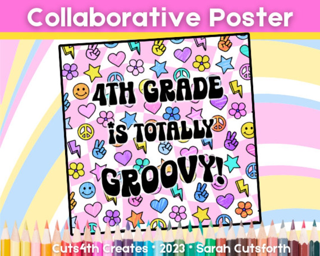 4th Grade is Groovy! | Collaborative Coloring Poster | Retro Bright ...