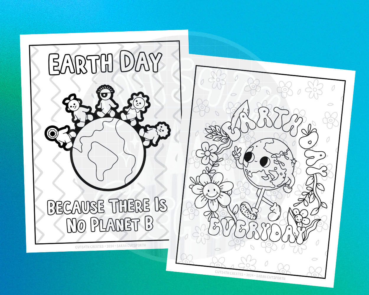Earth Day Coloring Pages 20 Sheets Retro Groovy Cartoon Conservation ...