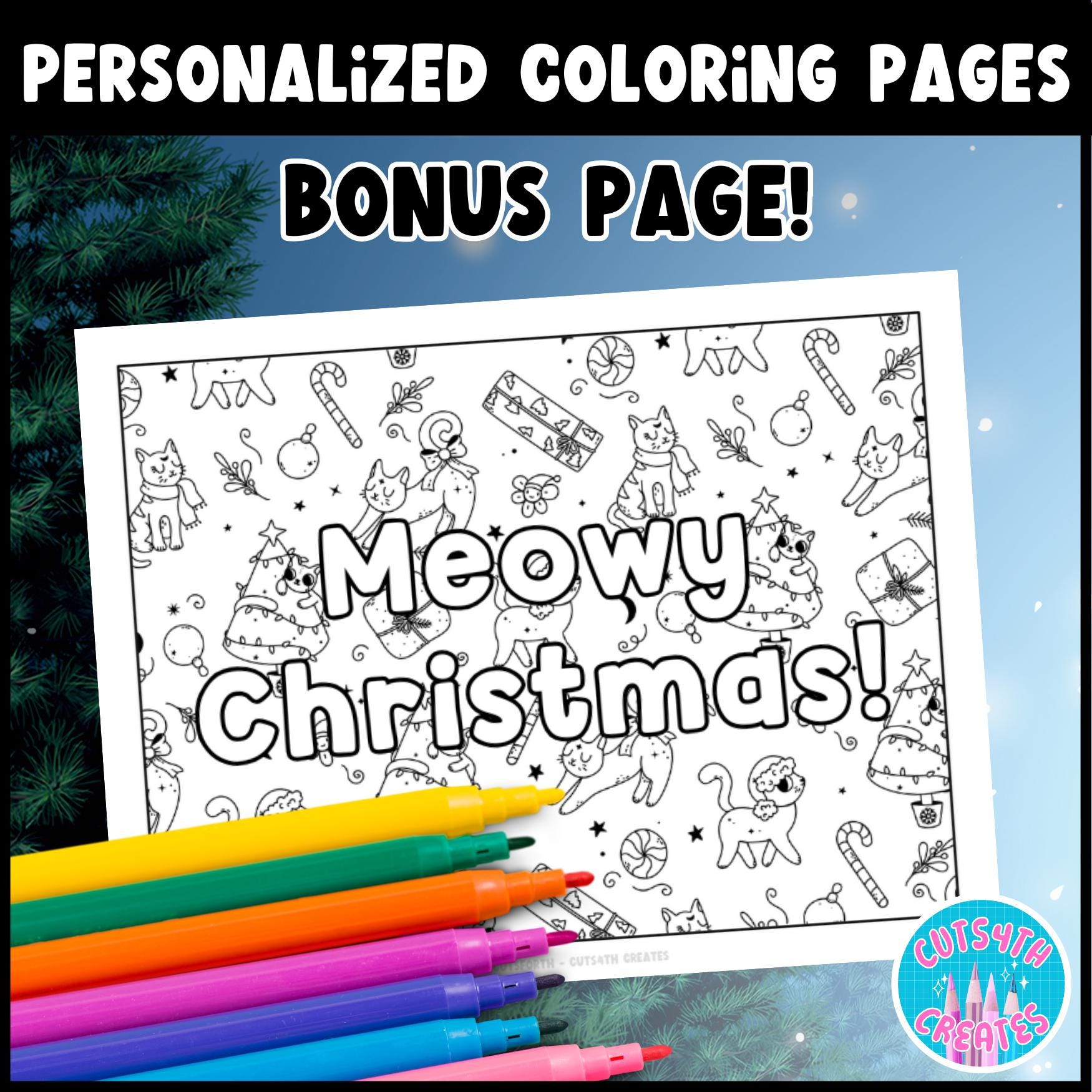 EDITABLE! Christmas Doodles Personalized Coloring Pages Add Student ...