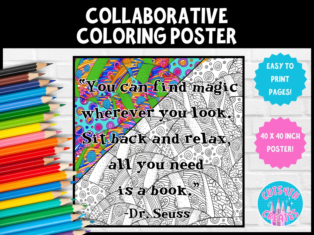 Collaborative Coloring Poster Teamwork Activity "all You Need is a Book ...