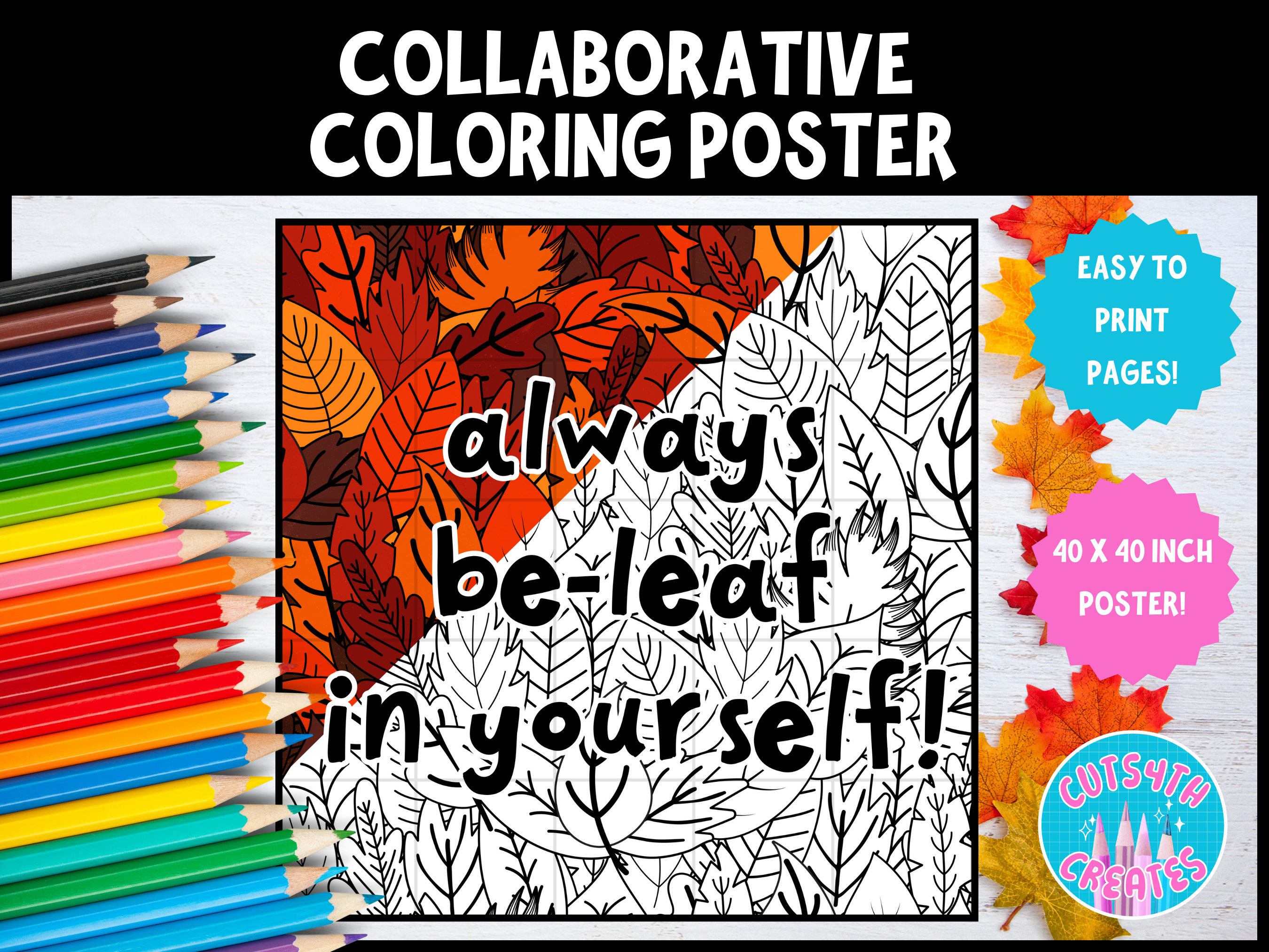 Collaborative Coloring Poster | Fall Autumn | Teamwork Activity ...